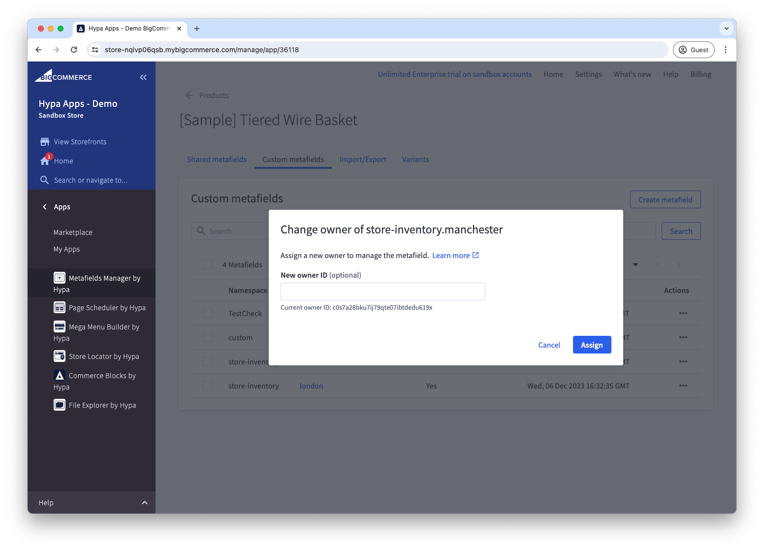 BigCommerce metafield permissions | Hypa